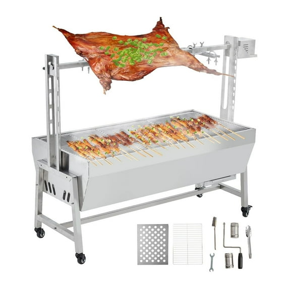Outdoor Rotisserie Grill with Wind Screen, 132~200LB Capacity Electric ...