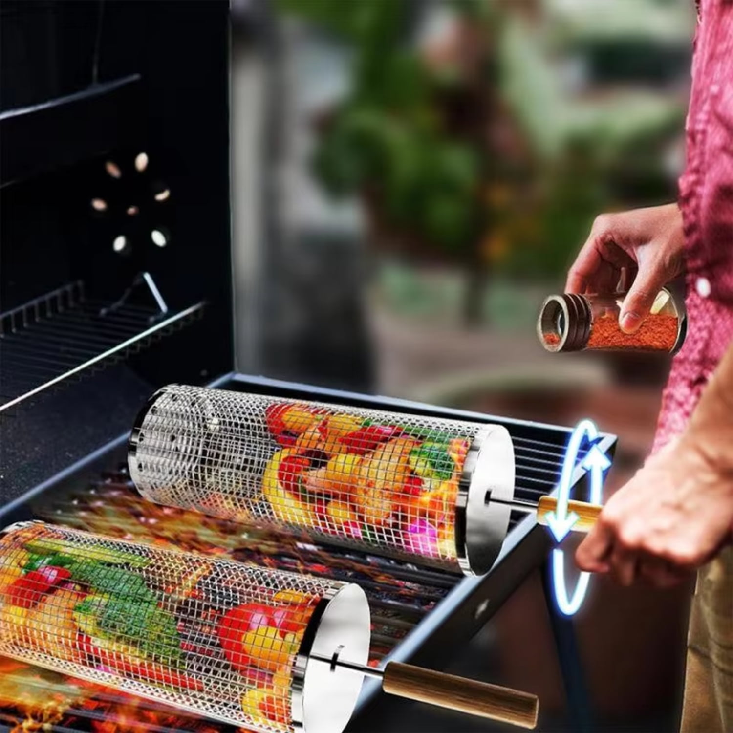 Outdoor Round BBQ Campfire Grill with Durable Barbecue Cages and High ...