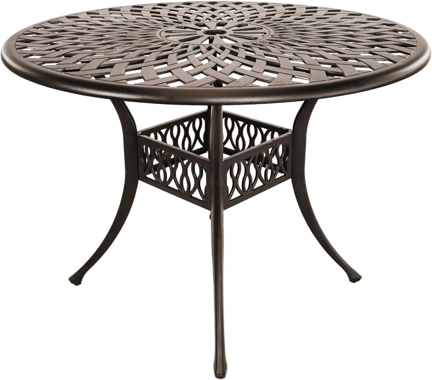 Outdoor Round Cast Aluminum Patio Dining Table with Umbrella Hole, 42 ...