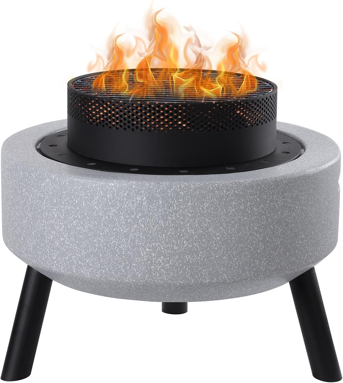 Outdoor Round Fire Pit 25” Burning Firepit Portable Tripod Charcoal ...