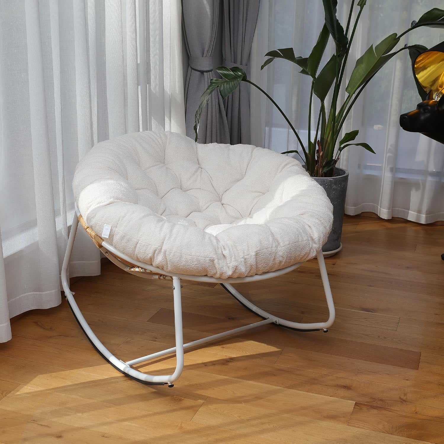 Outdoor Round Rocking Chair, Patio Wicker Egg Chair, Comfy Oversized ...