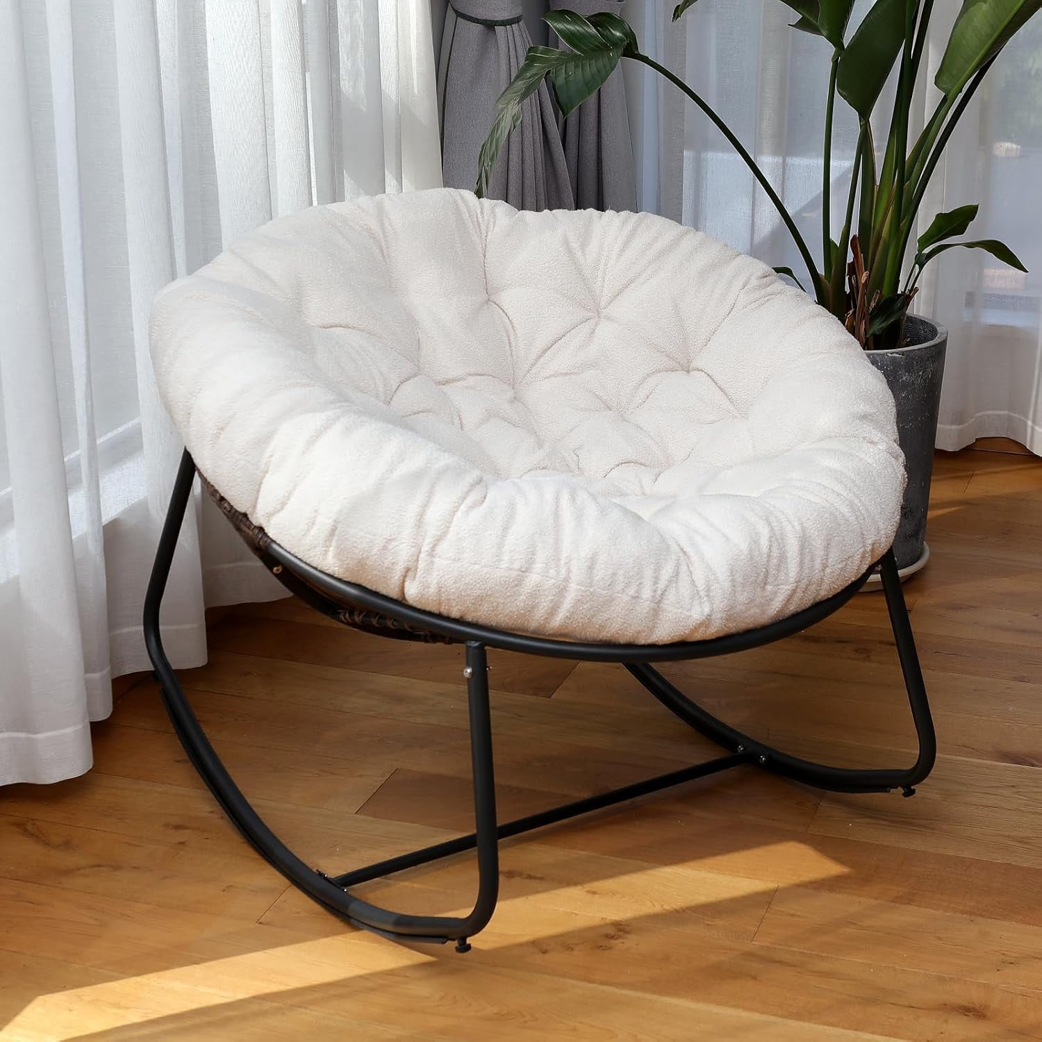 Outdoor Round Rocking Chair, Patio Wicker Egg Chair, Comfy Oversized ...