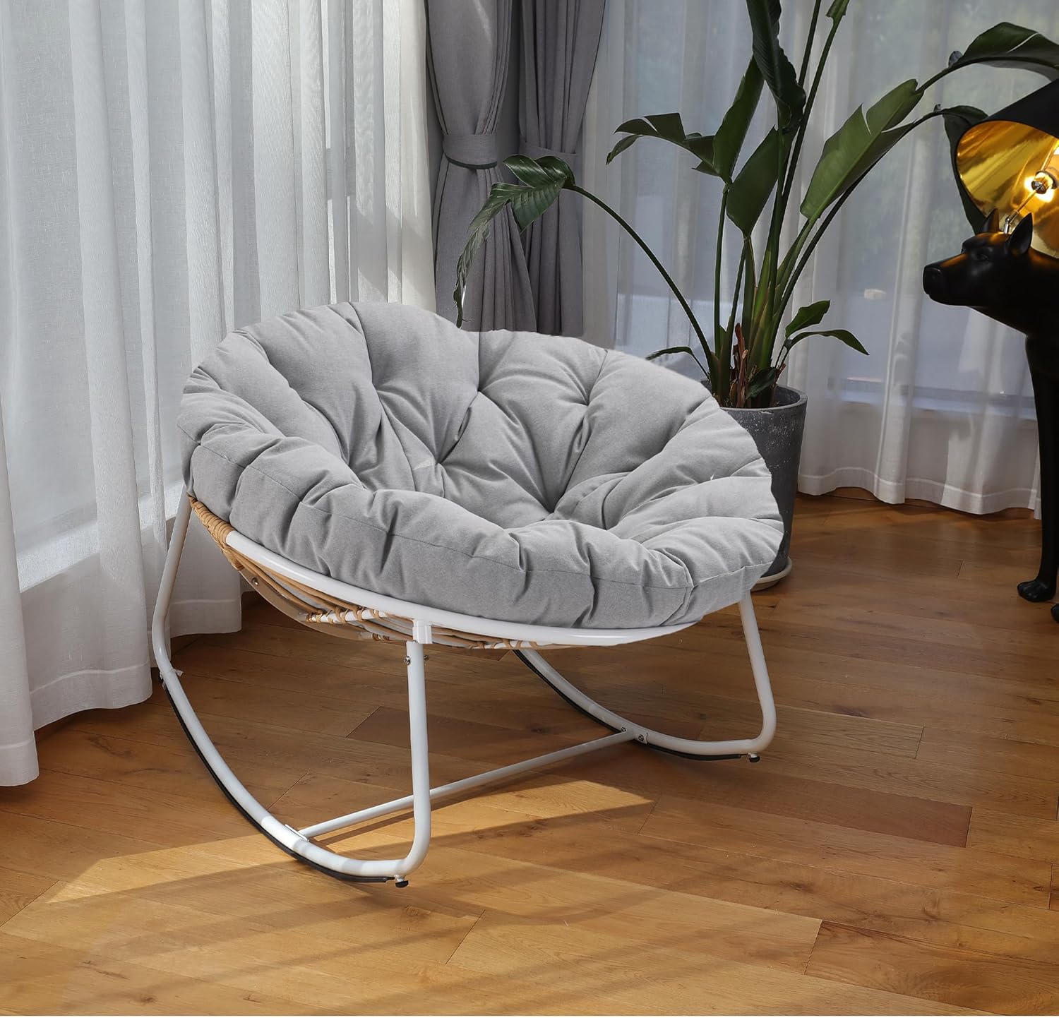 Outdoor Round Rocking Chair, Patio Wicker Egg Chair, Comfy Oversized ...