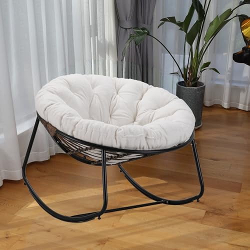 Outdoor Round Rocking Chair, Patio Wicker Egg Chair, Comfy Oversized ...