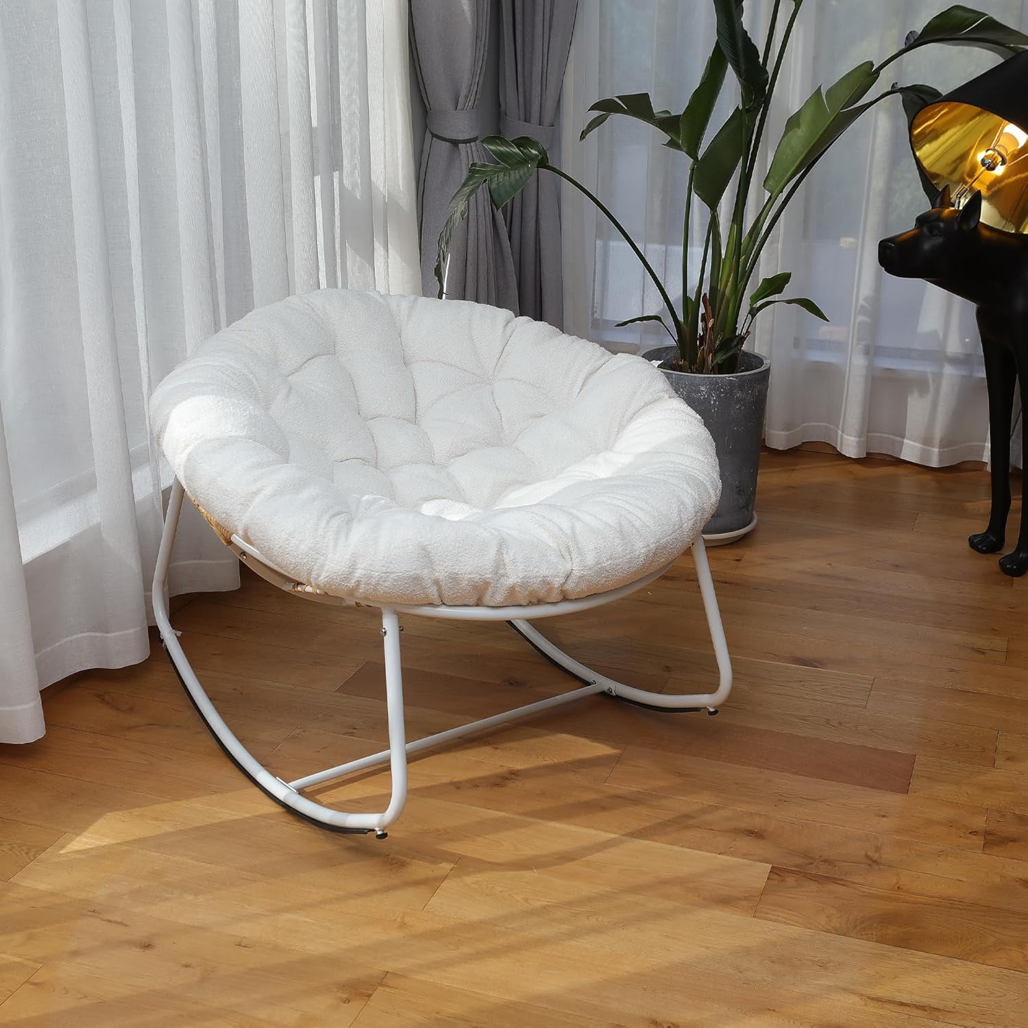 Outdoor Round Rocking Chair, Patio Wicker Egg Chair, Comfy Oversized ...