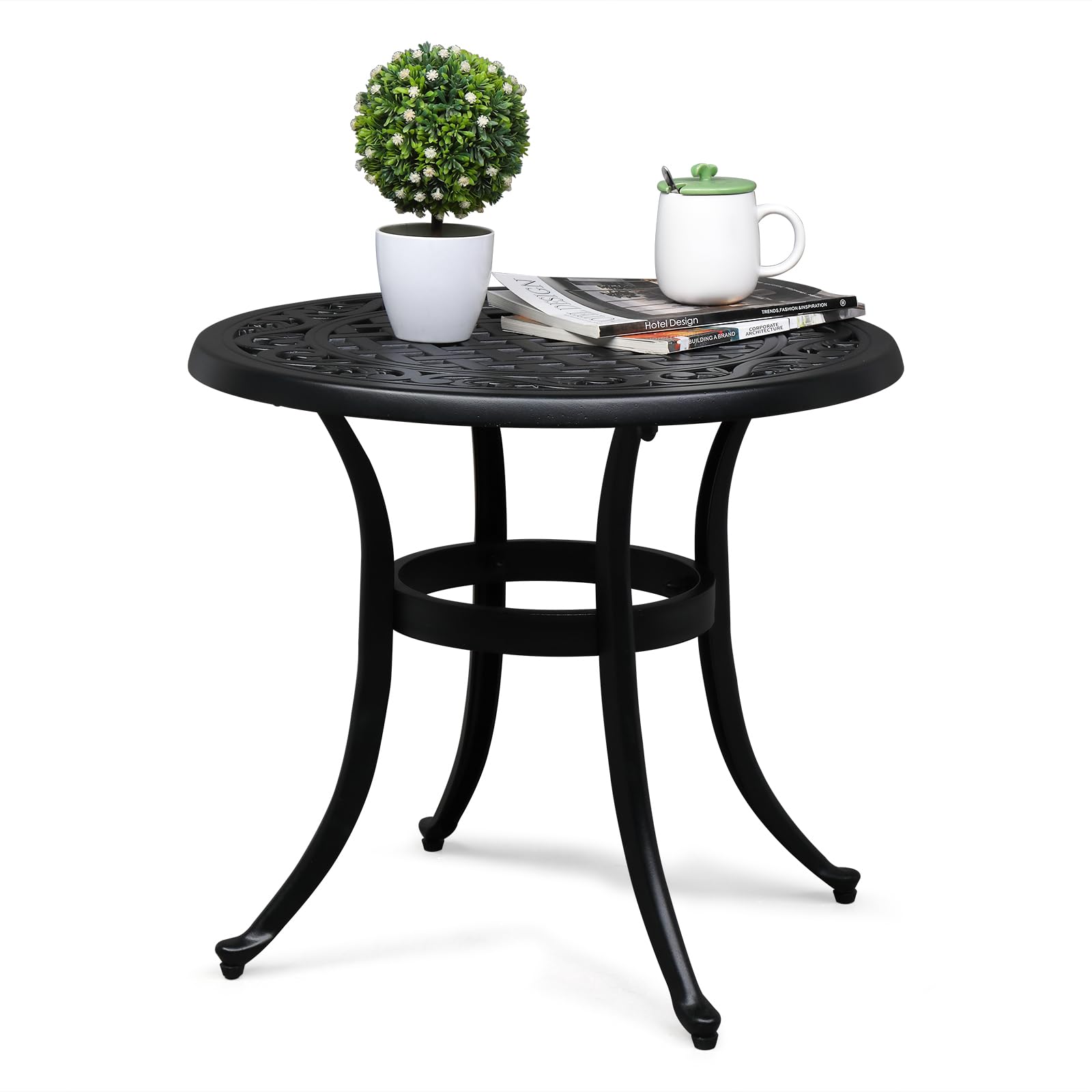Outdoor Round Side Table 24 Inch, Cast Aluminum Patio End Table for ...