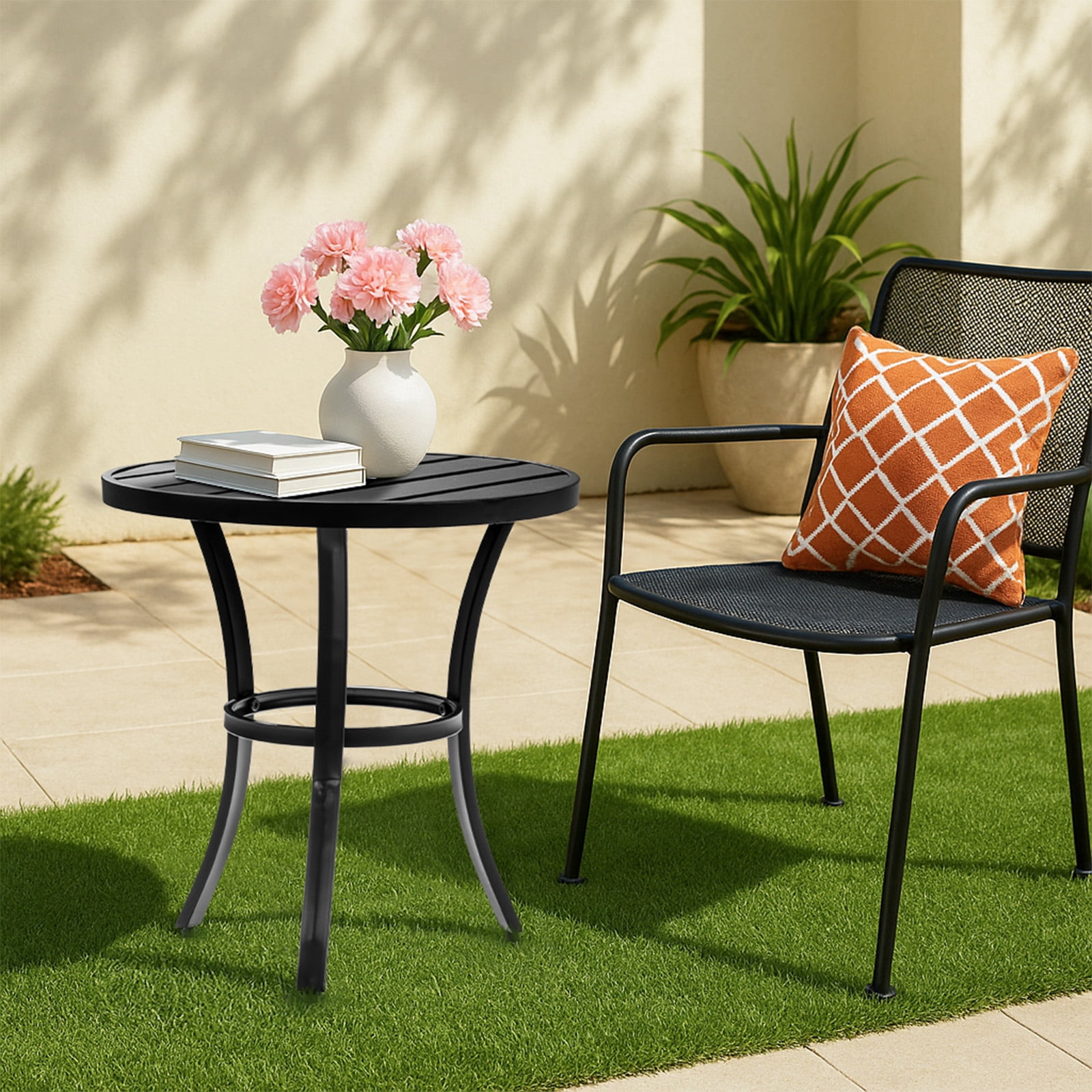 Outdoor Round Side Table, Small Metal Table Patio End Table Coffee ...