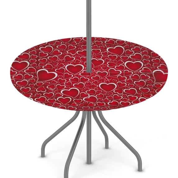 Outdoor Round Tablecloth with Umbrella Hole and Hidden Zipper Red Heart ...