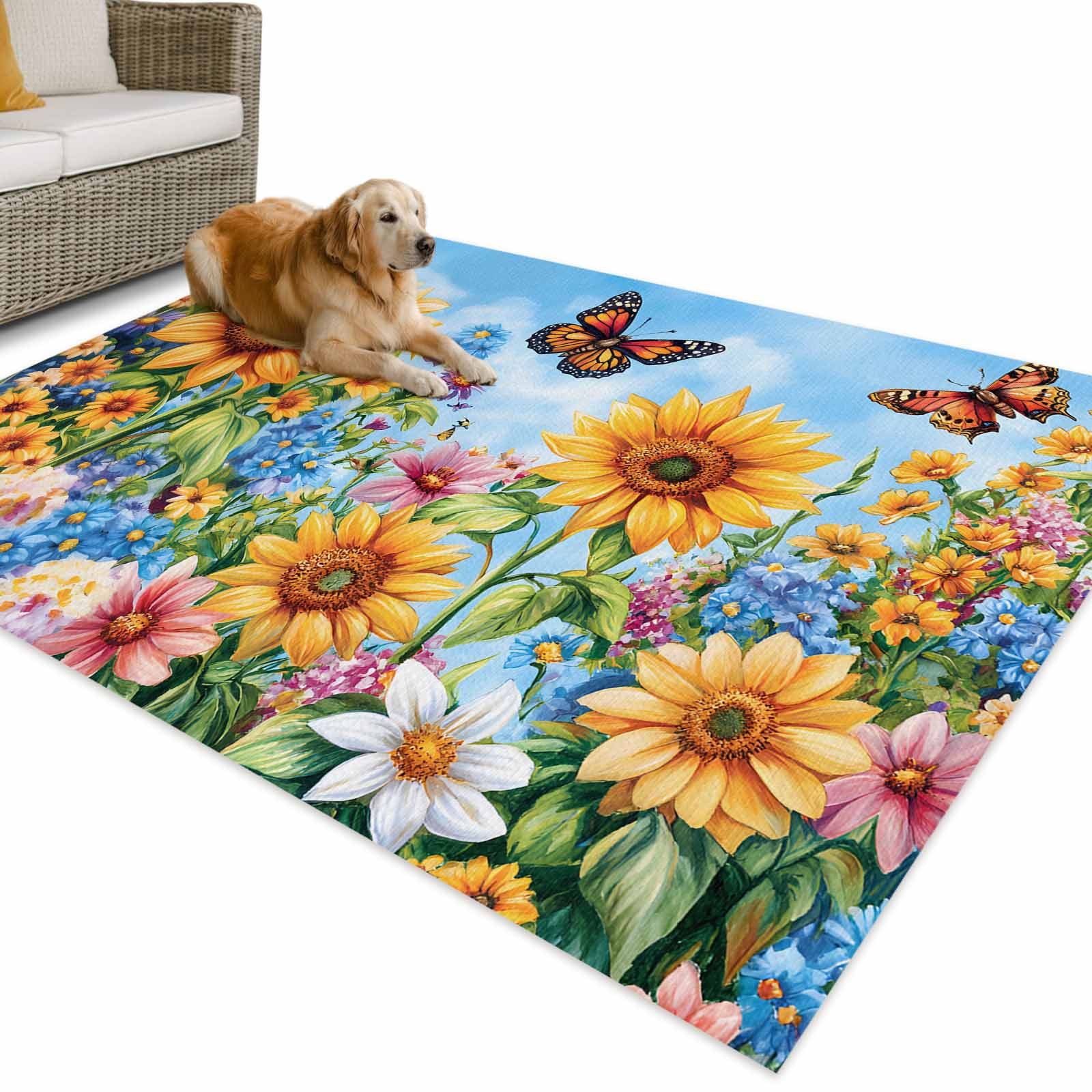 Outdoor Rug 4x6 ft Butterfly Sunflower Waterproof Outdoor Patio Rug Mat ...