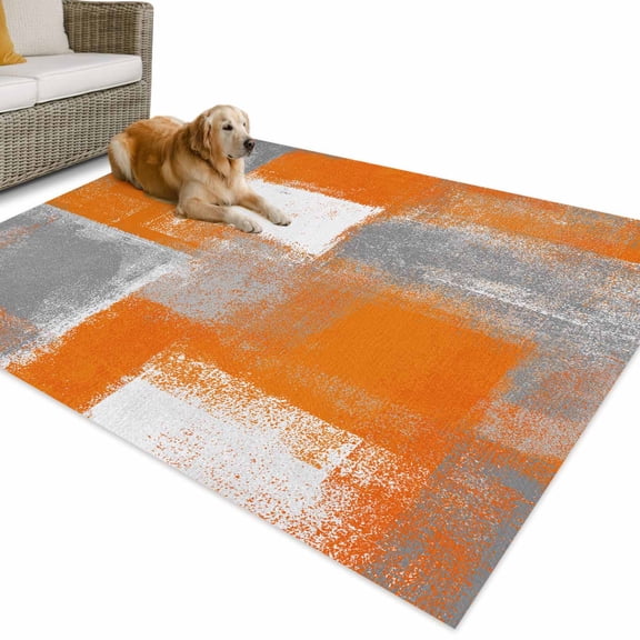 Abstract Graffiti Art Outdoor Rug, Yellow Grey Geometric Painting ...