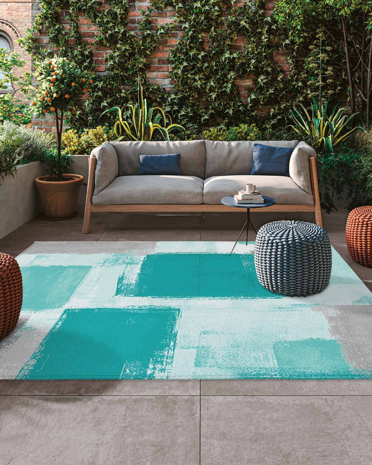 Outdoor Rug 4x6 ft Teal Blue Paint Outdoor Large Area Rug Non Slip ...