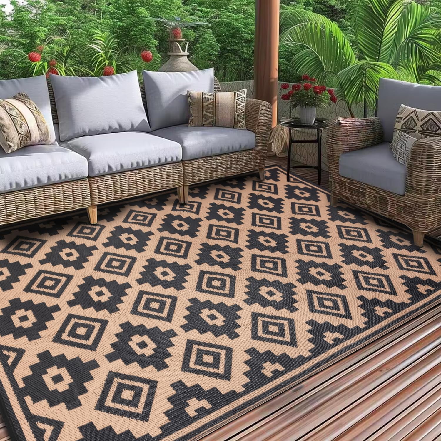 Outdoor Rug 5'x8', Waterproof Area Rug, Reversible Plastic Straw Rug ...
