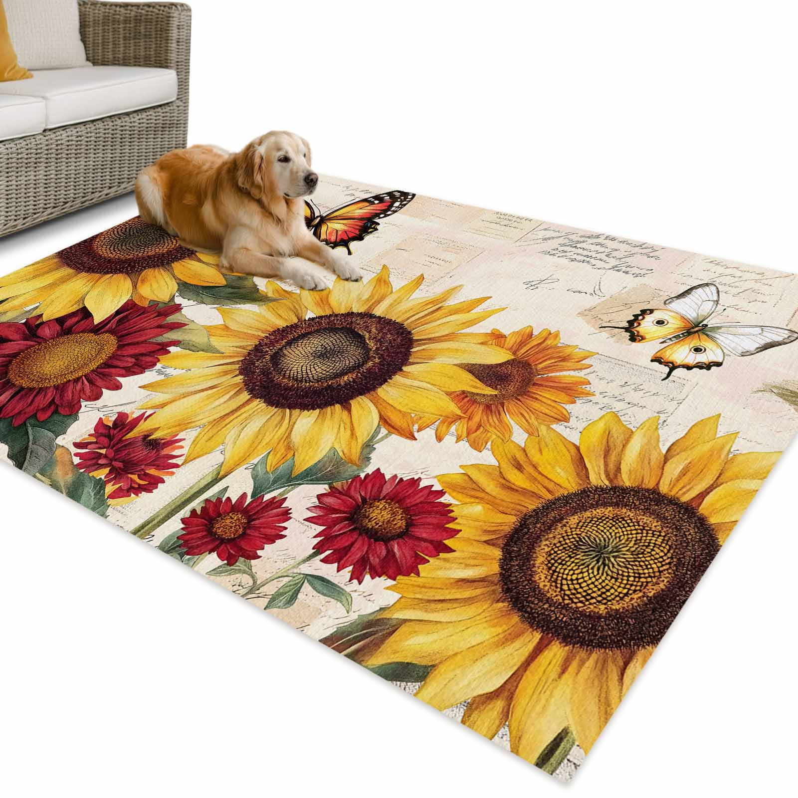 Outdoor Rug 5x7 ft Butterfly Sunflower Waterproof Outdoor Patio Rug Mat ...
