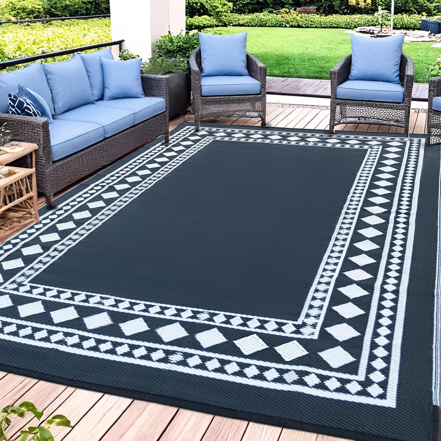 Outdoor Rug 5x8 Ft Waterproof Plastic Straw Rugs for Patio,RV,Beach ...