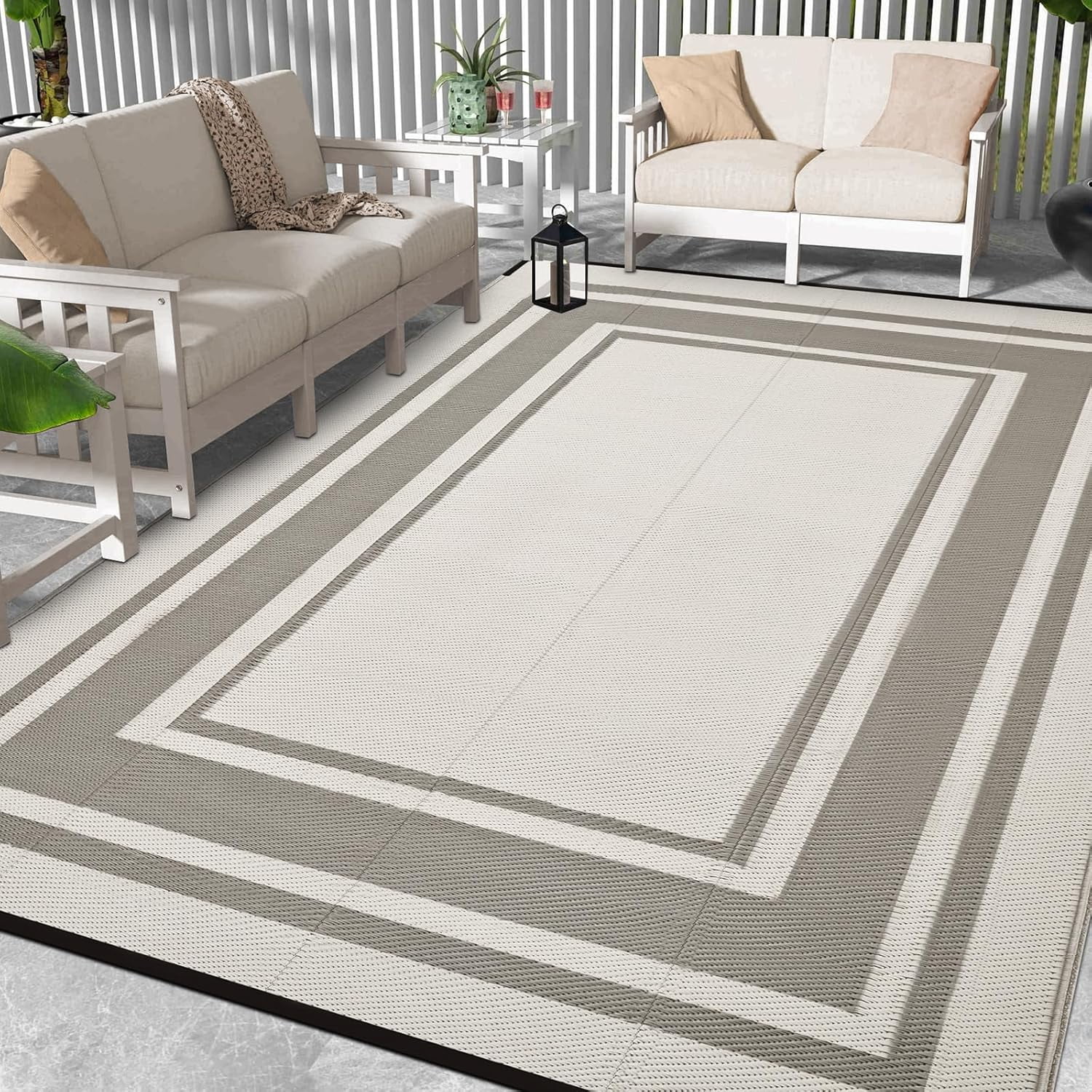 Outdoor Rug 5x8 Ft Waterproof Plastic Straw Rugs for Patio,RV,Beach ...