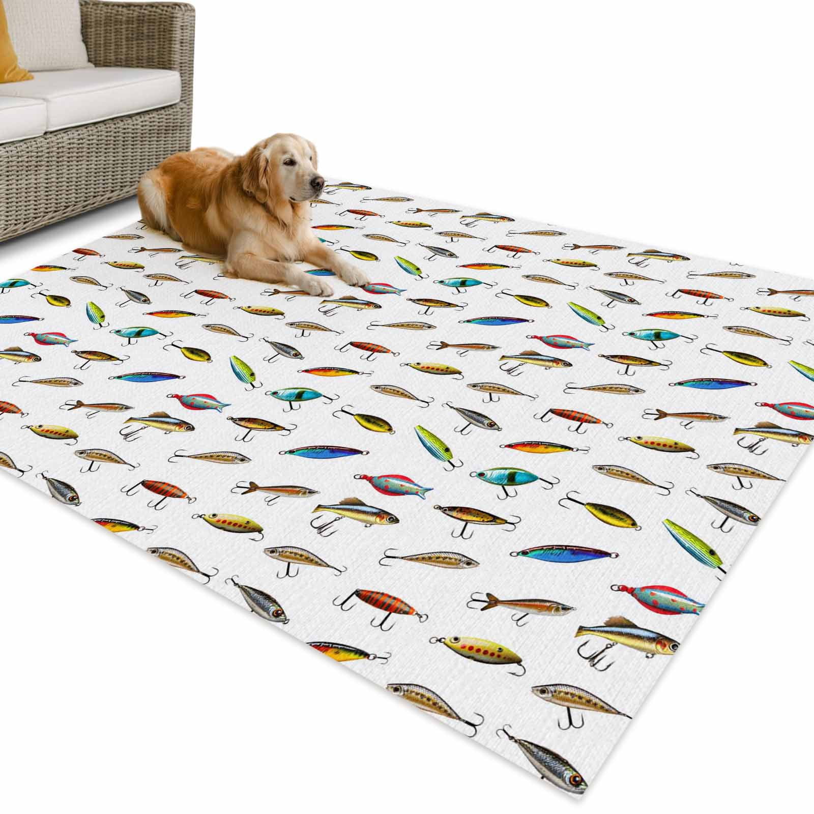 Outdoor Rug 6x9 ft Cartoon Fishing Bait Hook Waterproof Outdoor Patio ...