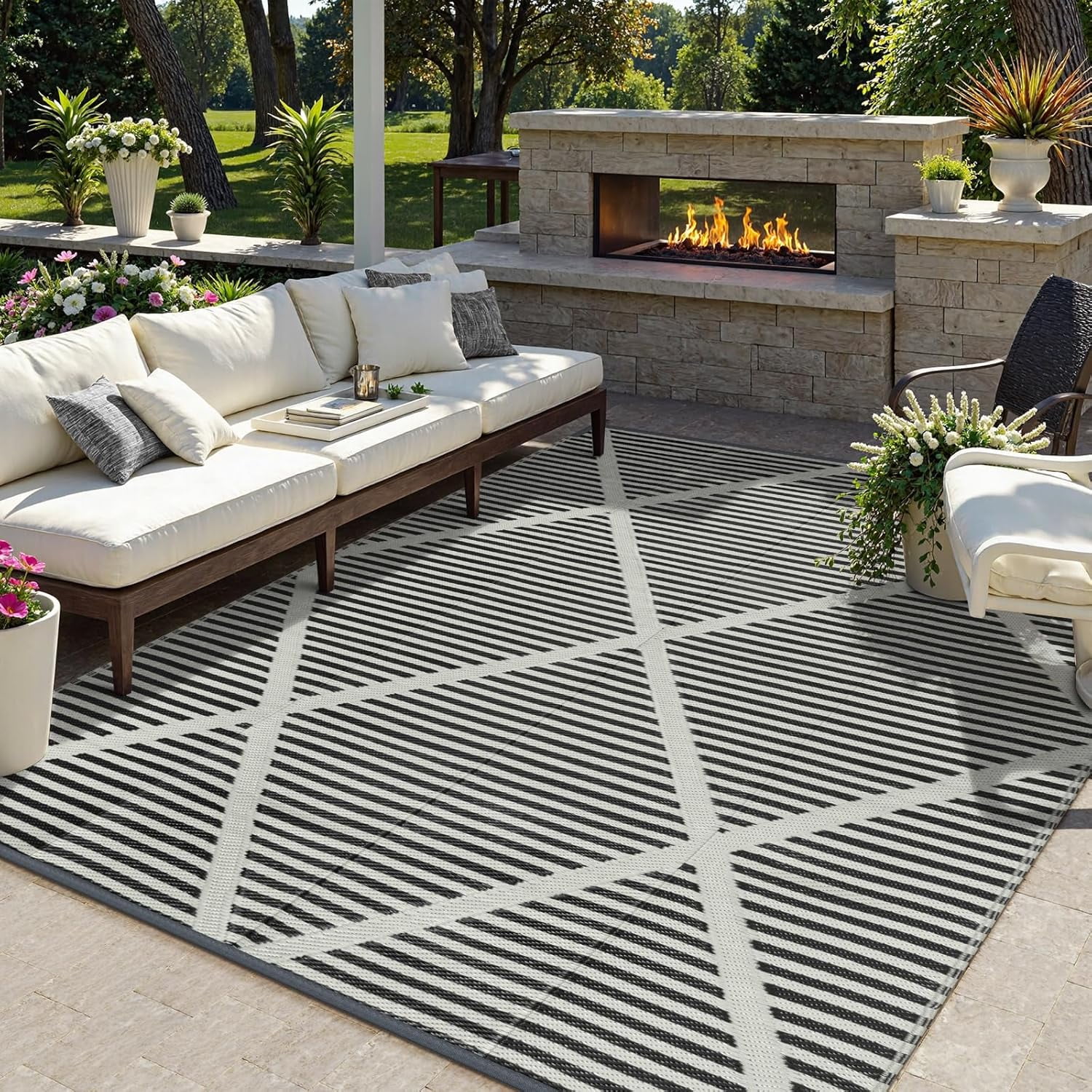 Outdoor Rug 8x10 Patio Waterproof, Plastic Straw Reversible Outside Rv ...