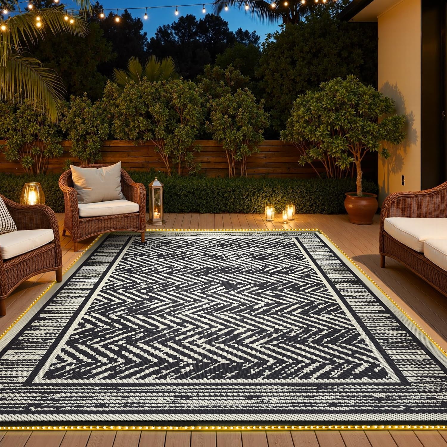 Outdoor Rug - 8x10 Waterproof Patio Rug with LED Strip Lights ...