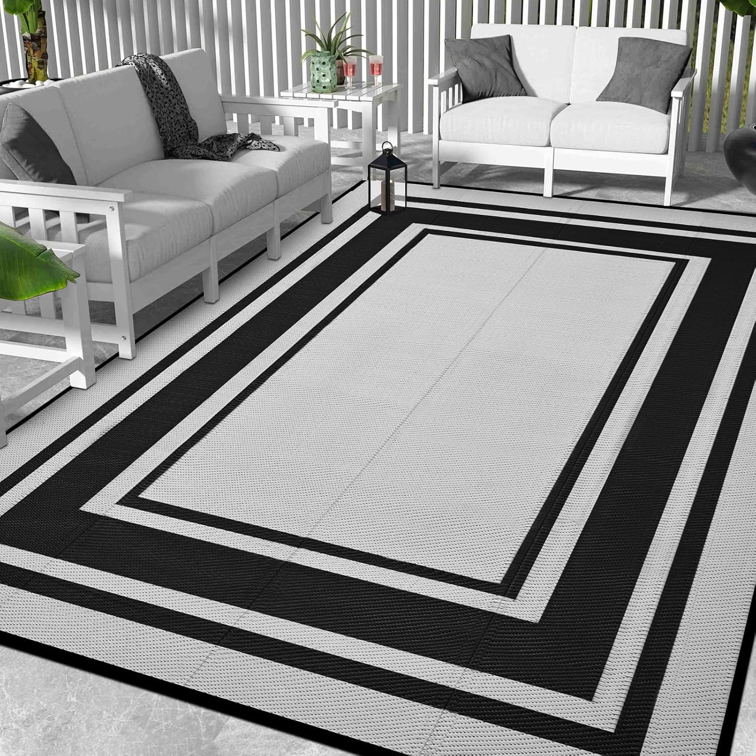Outdoor Rug 9x12 Ft Waterproof Plastic Straw Rugs for Patio,RV,Beach ...