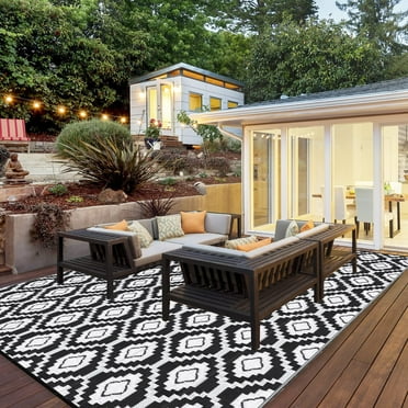 SIXHOME Outdoor Rug with LED Strip Lights 9'x12' Waterproof Reversible ...