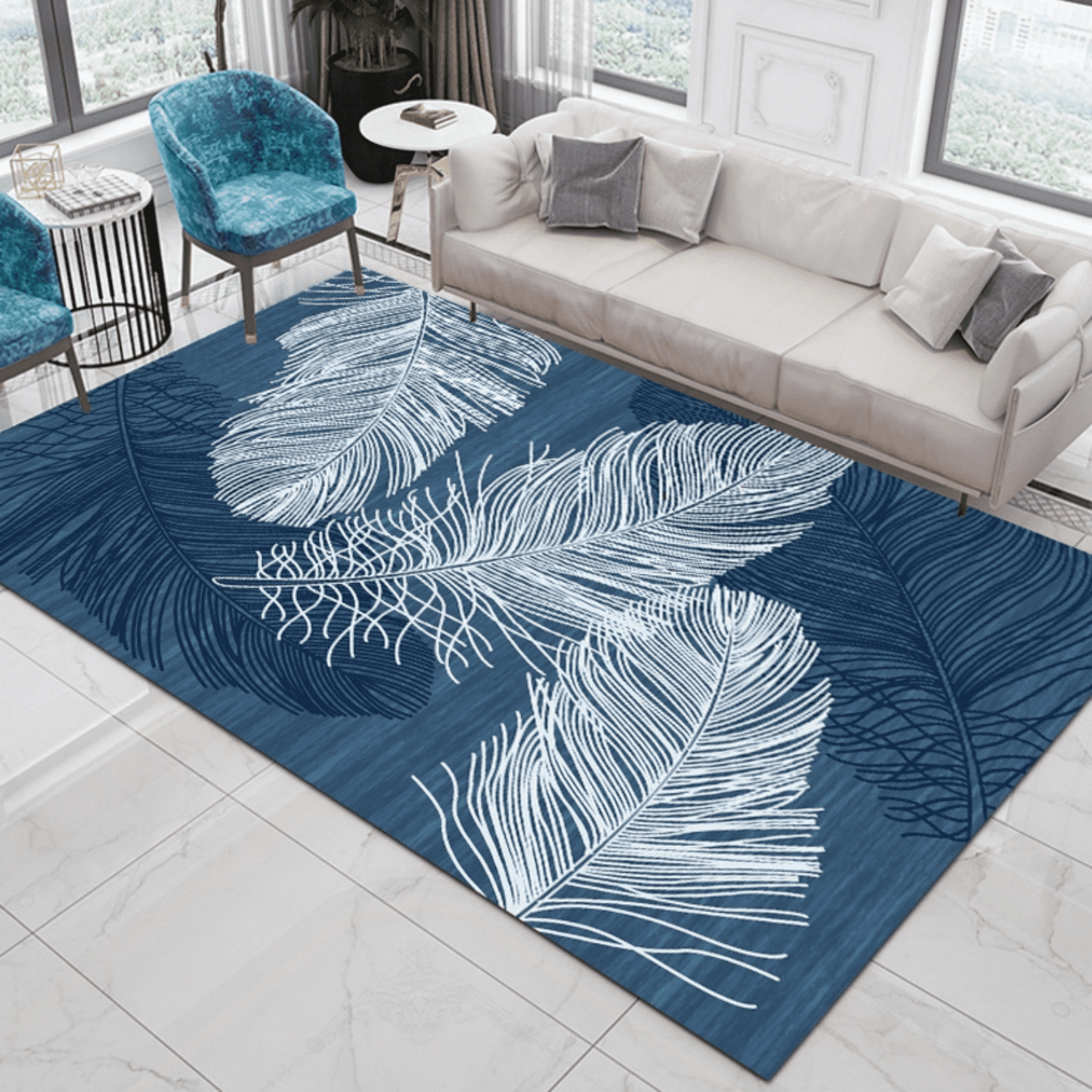 Living Room Area Rug Leaf Pattern Soft Washable Rugs for Bedroom Indoor ...