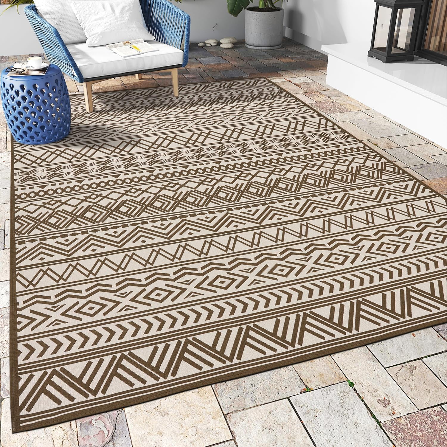 Outdoor Rug Carpet 6x9 ft, Flatweave Textured Outdoor Patio Rug Non ...