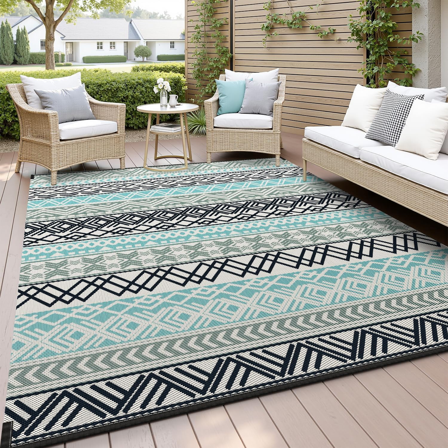 Outdoor Rug Carpet 9x12 Waterproof-Patio Rug Mat Reversible RV Camping ...