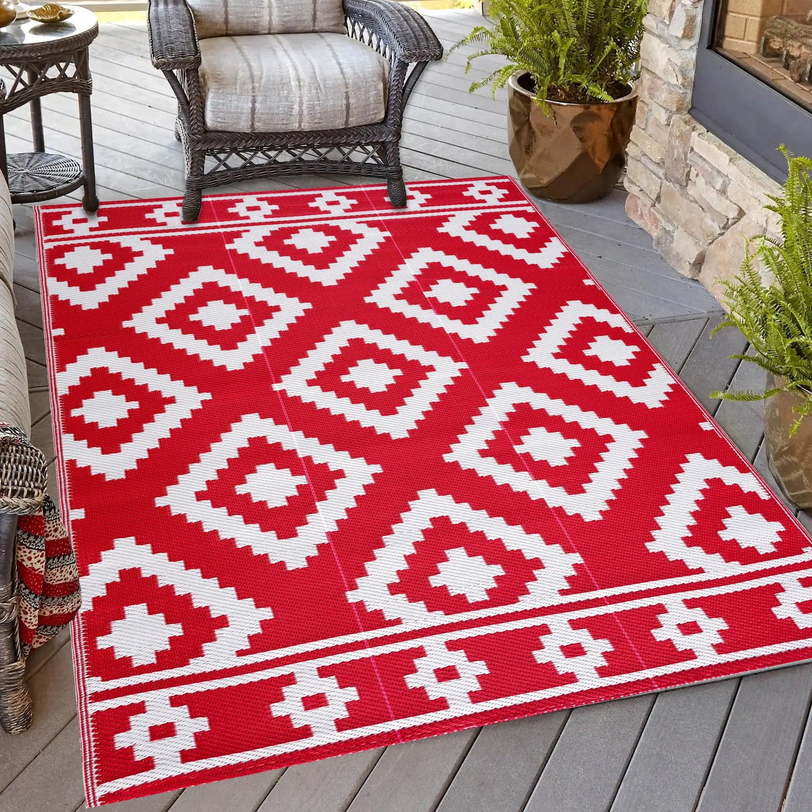 Outdoor Rug - Folded Design - Recycled Plastic Mat for Patio, Camping ...