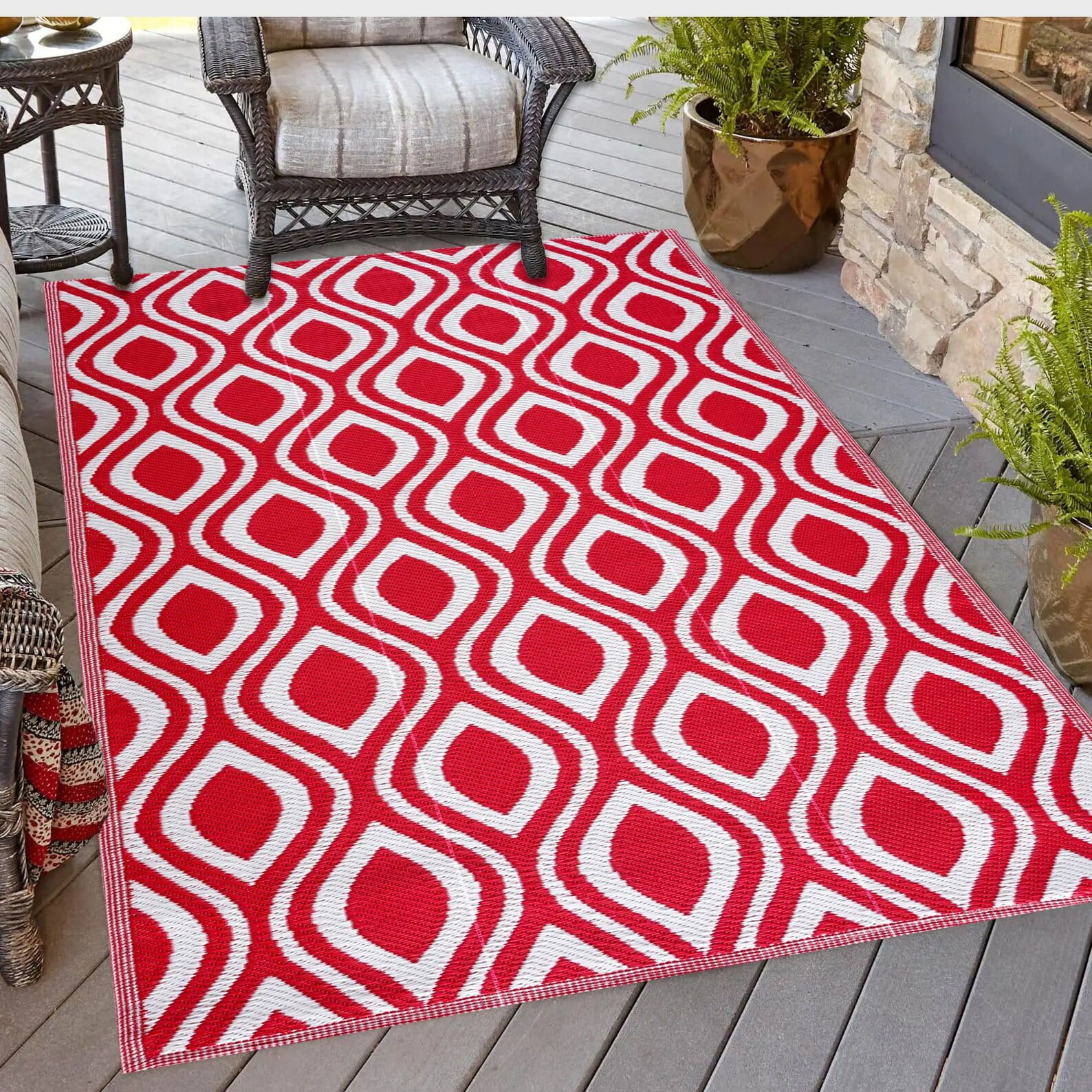 Outdoor Rug - Folded Design - Recycled Plastic Mat for Patio, Camping ...