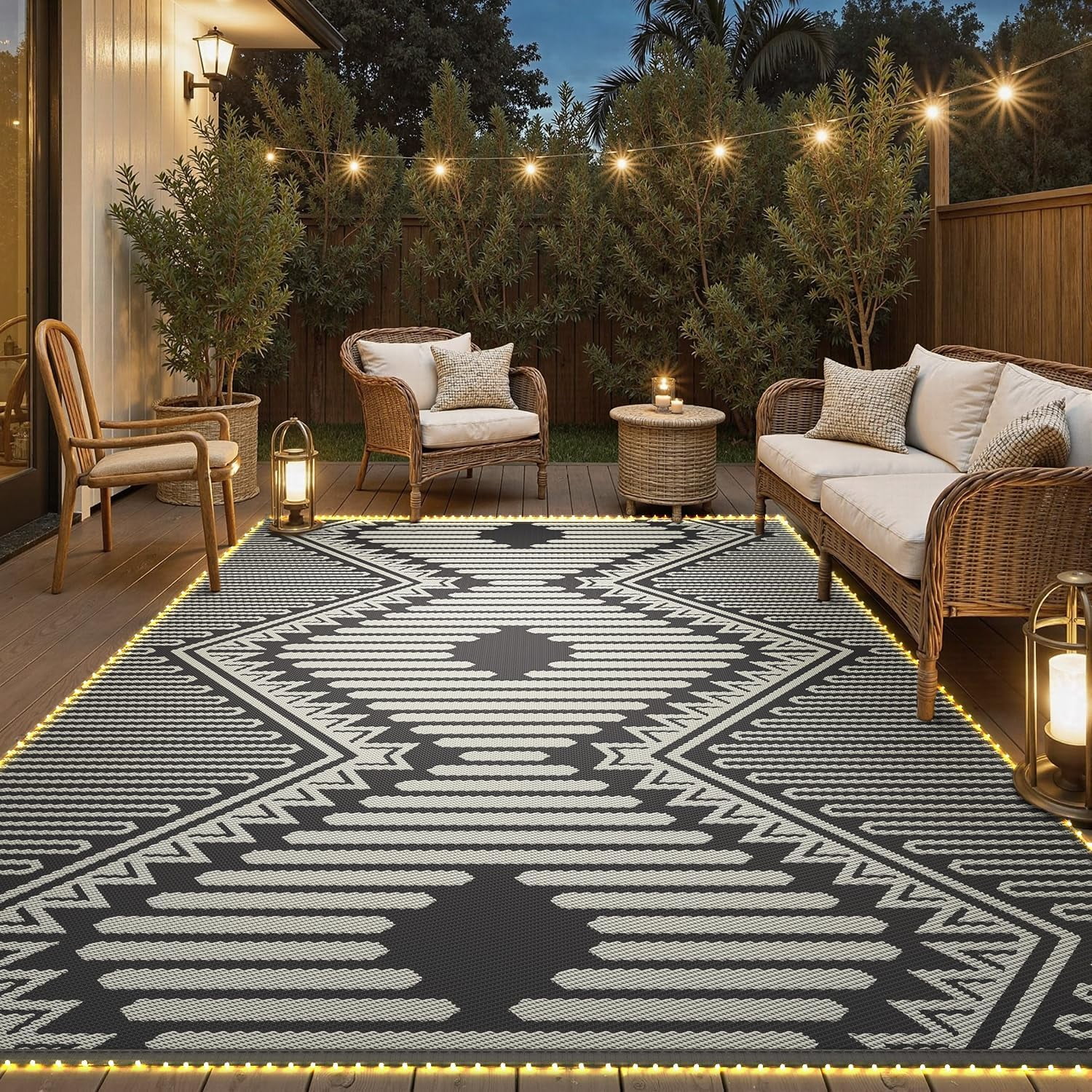 Outdoor Rug with Led String Strip Lights 6x9 ft Waterproof Outdoor ...