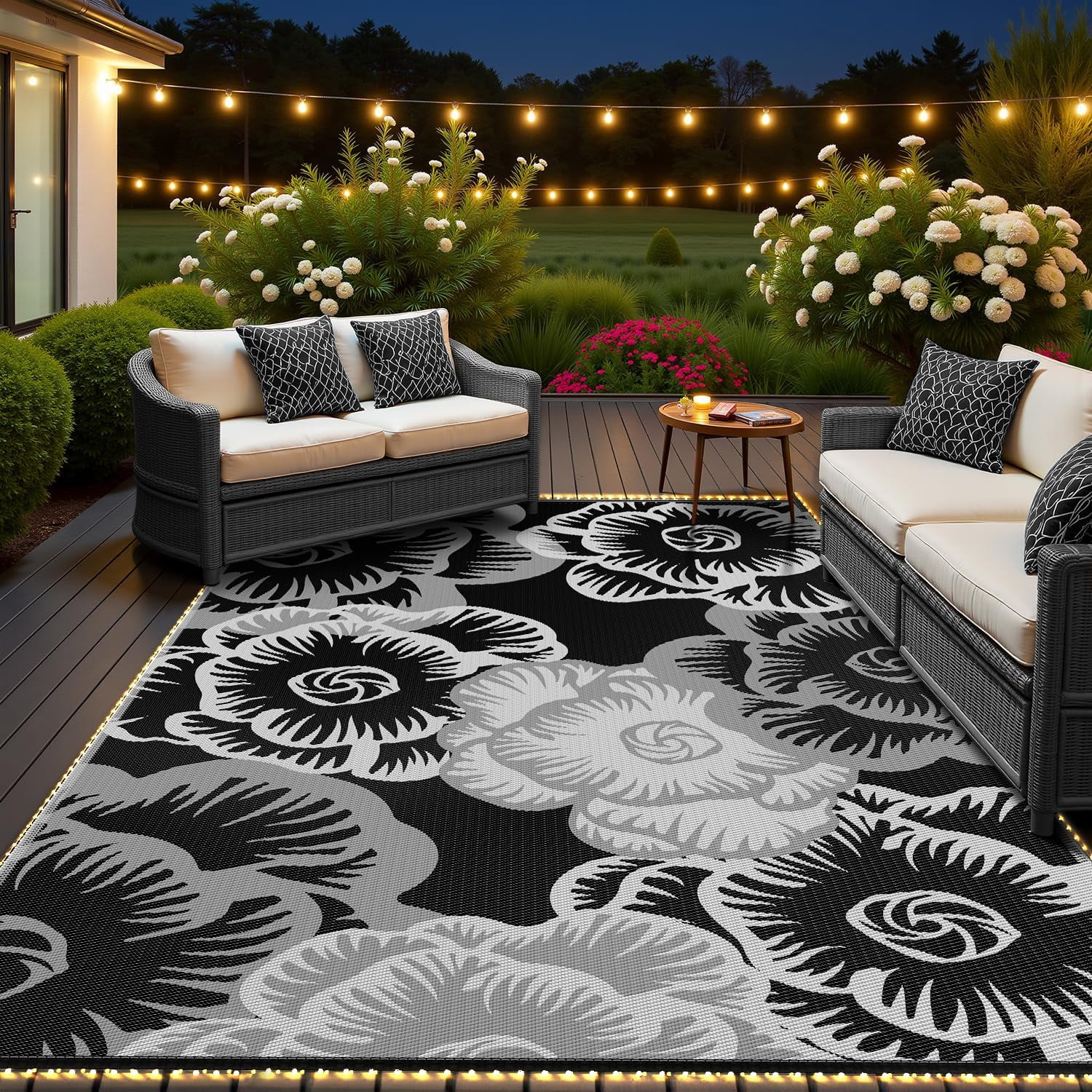 Outdoor Rug with Led String Strip Lights 6x9ft Waterproof Outdoor Patio ...