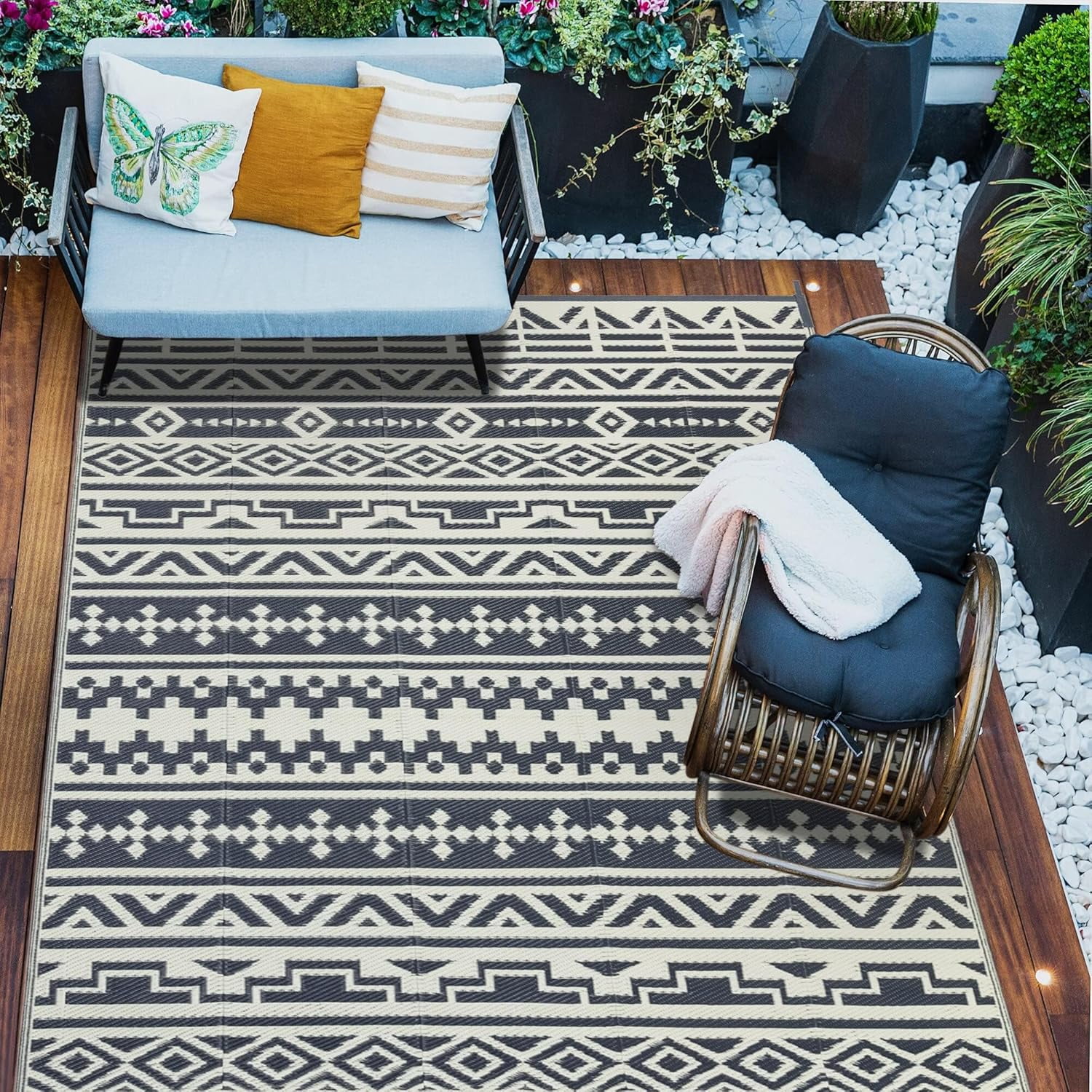 Outdoor Rug Mats, Large Waterproof Area Rug, Reversible Portable ...