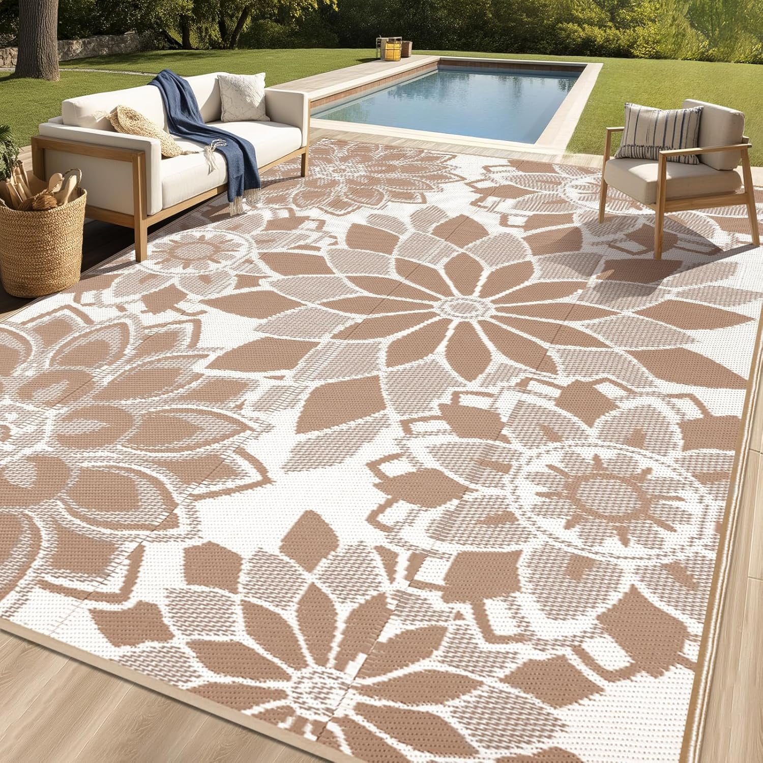 Outdoor Rug for Patio, 6' x 9' Reversible Plastic Straw Area Rugs Mat ...