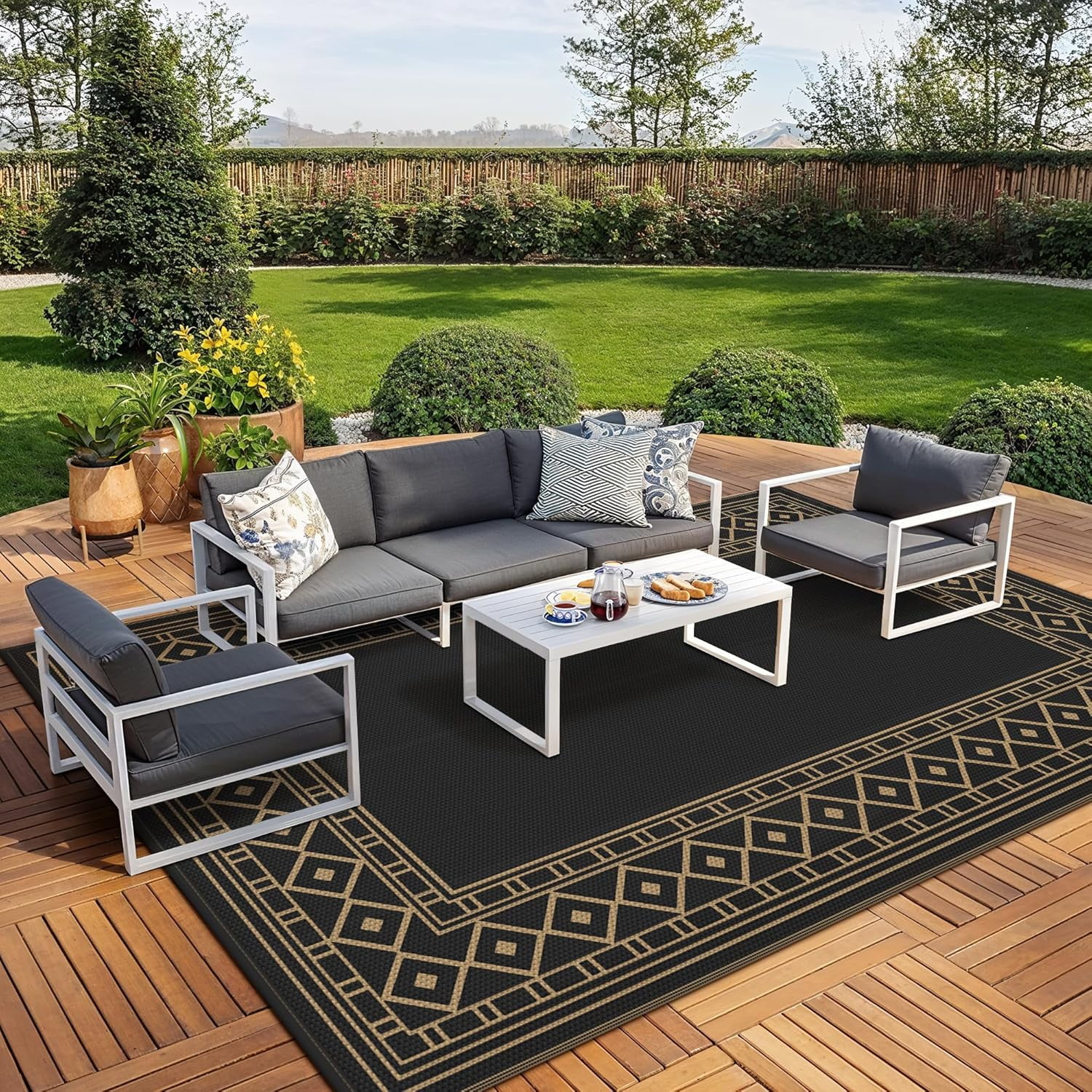 Outdoor Rug Waterproof 10'x14' for Patio, Foldable Reversible Plastic ...
