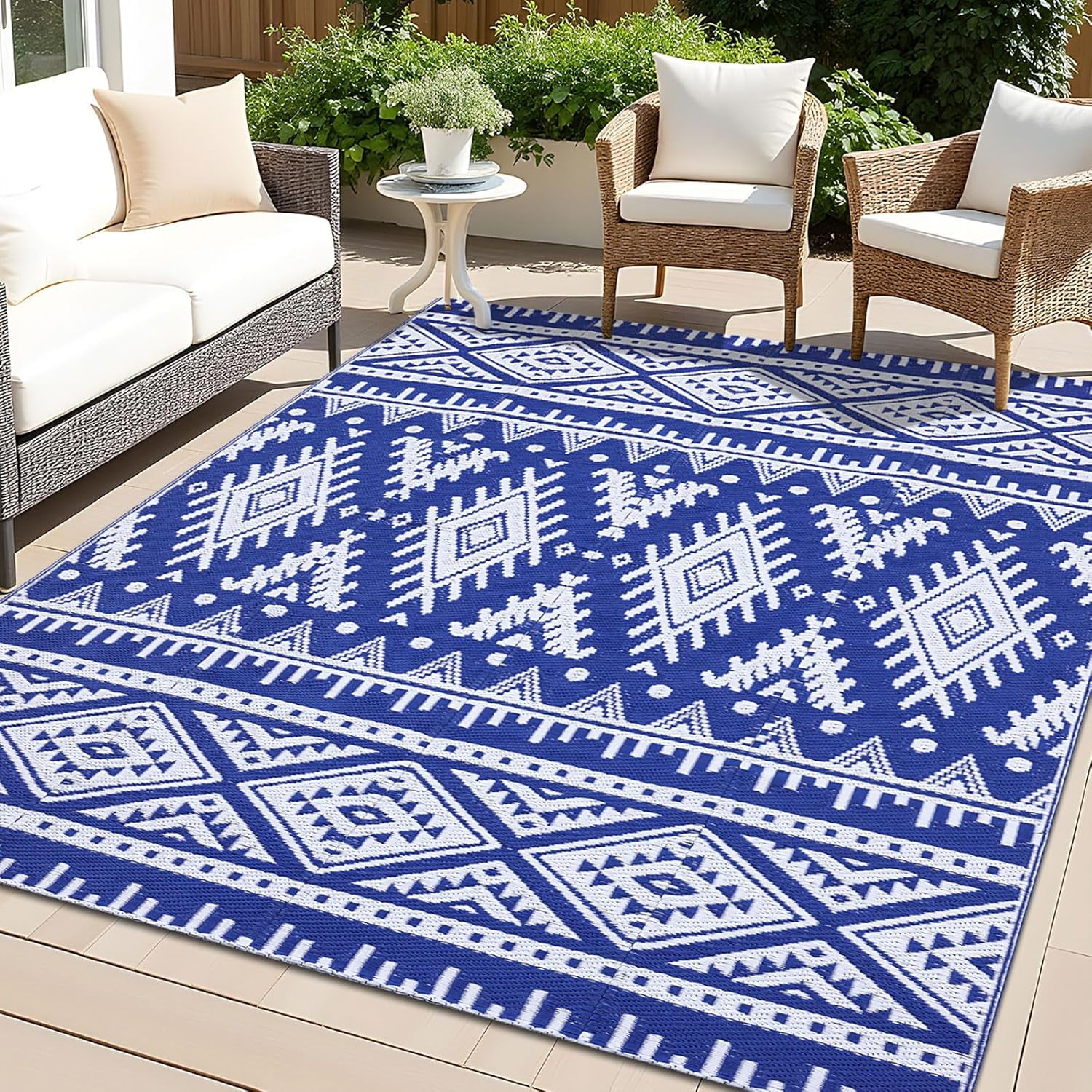 Outdoor Rug Waterproof 4x6 ft, Reversible Outdoor Plastic Straw Rug ...