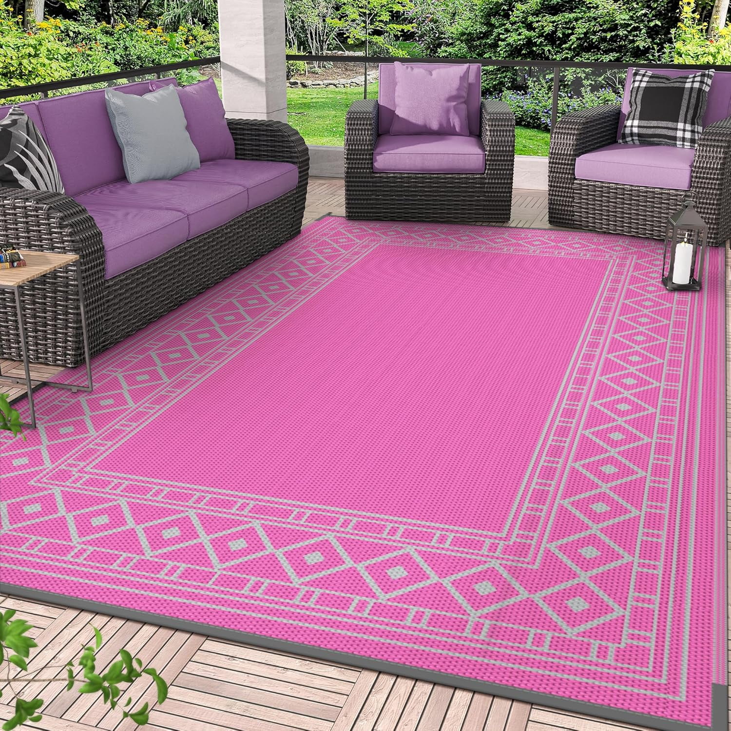 Outdoor Rug Waterproof 6'x9' for Patio, Foldable Reversible Plastic ...