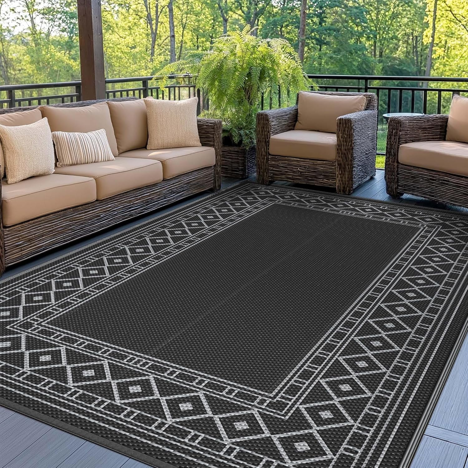 Outdoor Rug Waterproof 6'x9' for Patio, Foldable Reversible Plastic ...