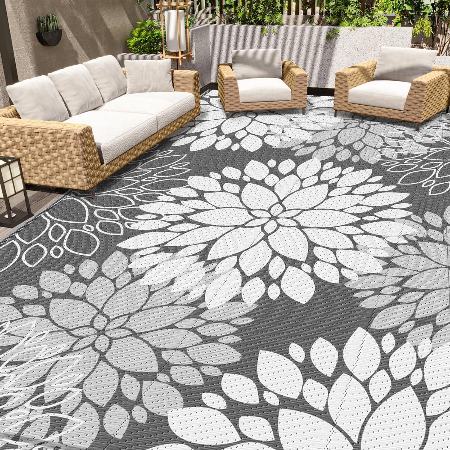 Outdoor Rug Waterproof Outdoor Plastic Straw Rug Reversible Patio Rug ...