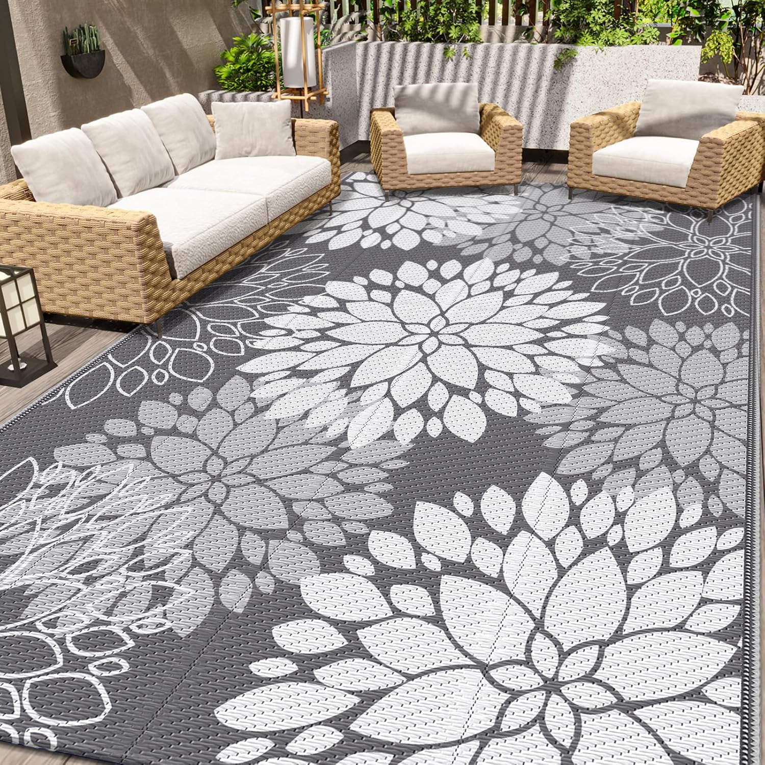 Outdoor Rug Waterproof Outdoor Plastic Straw Rug Reversible Patio Rug ...