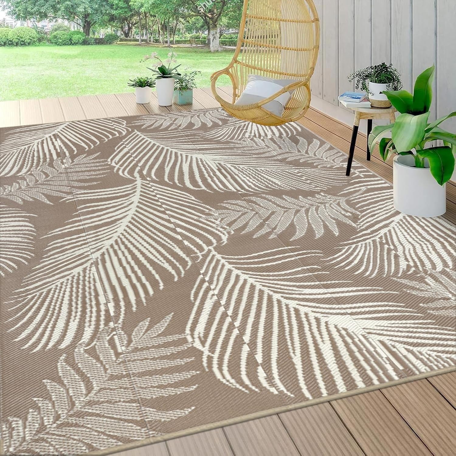 Outdoor Rugs 6'x9', Yamaziot Patio Rug, Waterproof Plastic Woven RV ...