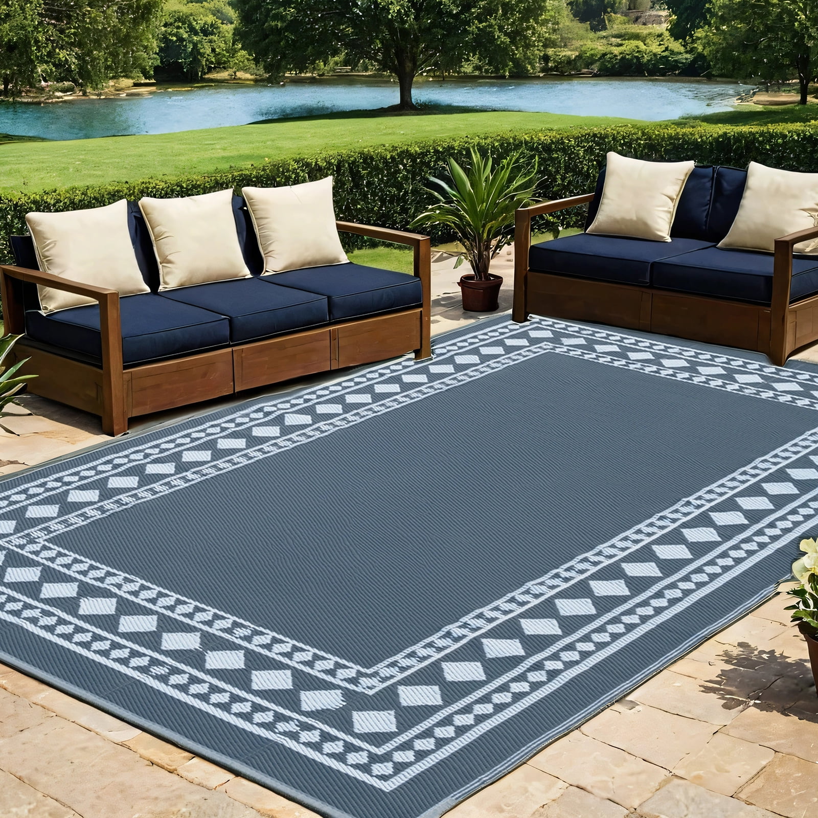 Waterproof Polypropylene Outdoor Rug 8x10 for Patios, Camping, Deck ...