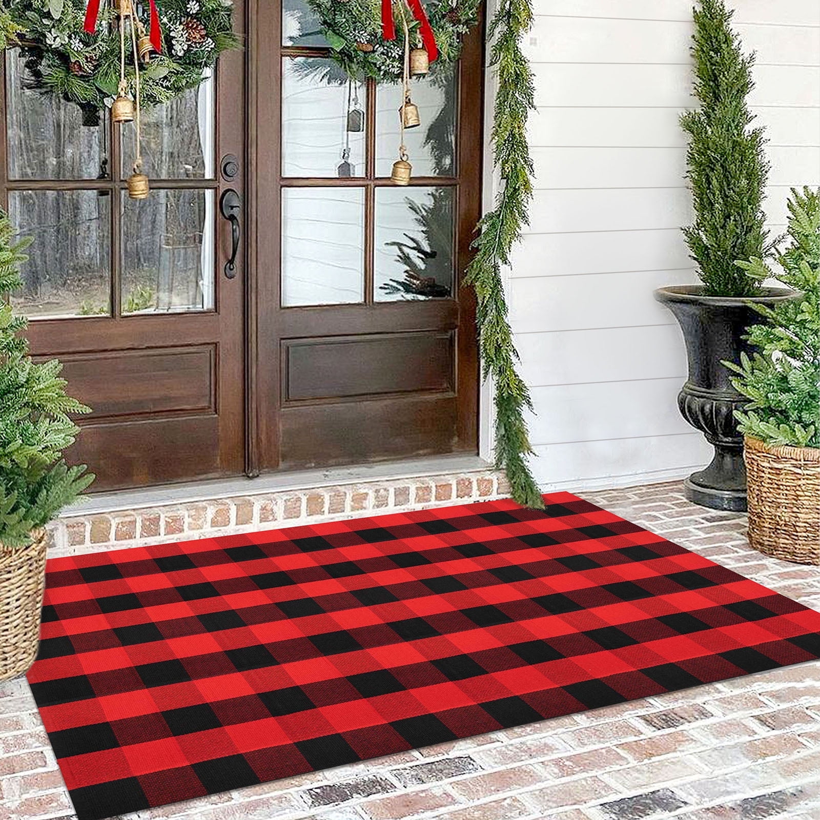 iOhouze Christmas Rug 4x6 Black and Red Outdoor Rugs Washable Cotton ...
