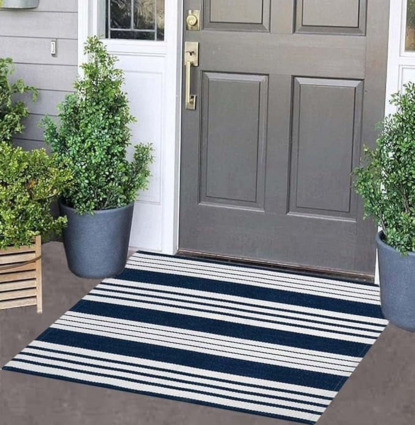 Outdoor Rugs Blue Striped Hand-Woven Outdoor Rug 24'' x 35'' Machine ...