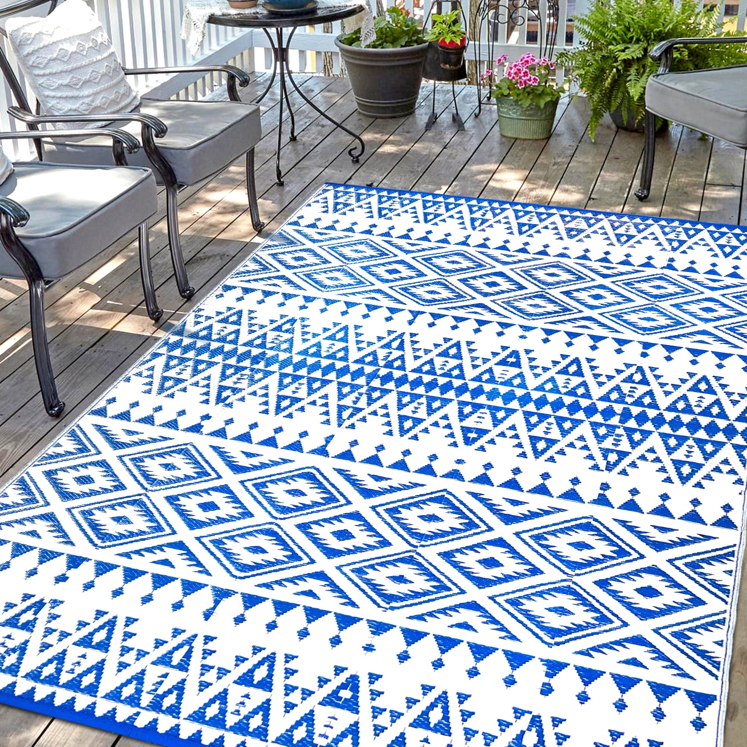 Outdoor Rug Mat for Patio, 6x9ft Waterproof Reversible Plastic Straw ...