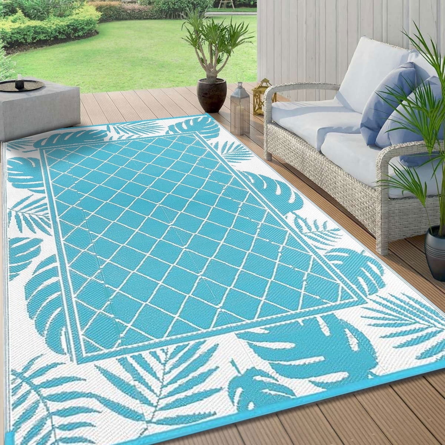 Yamaziot 5'x7' Reversible Outdoor Rug for Patio, Waterproof Plastic ...