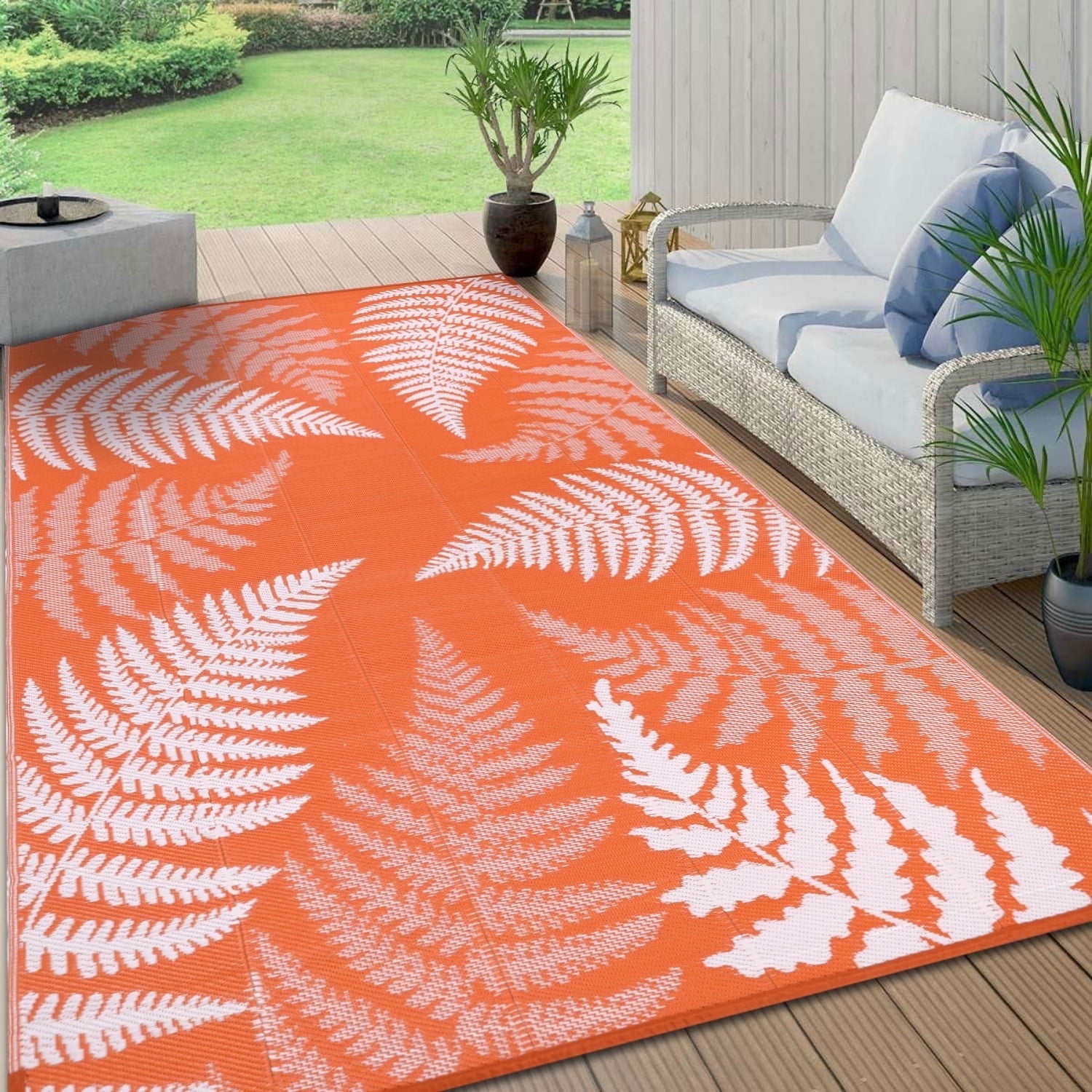 Yamaziot 6'x9' Palm Leaf Outdoor Rug, Waterproof, Reversible, and ...