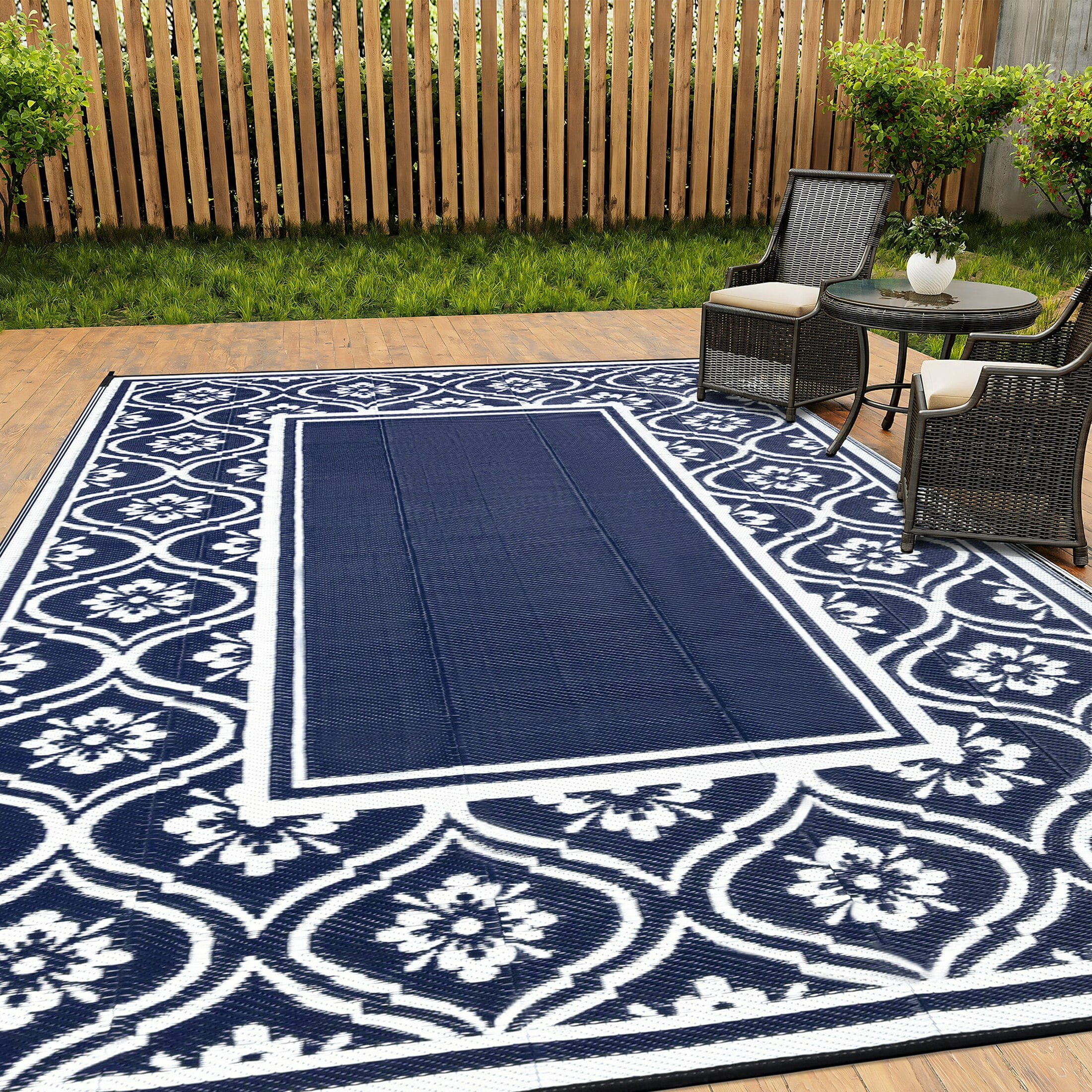 HUGEAR Reversible Outdoor Rug 6'x9', Waterproof Plastic Patio Mat ...