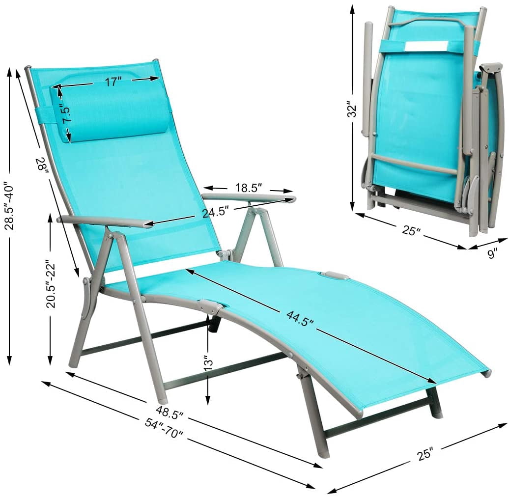 Outdoor S Chaise Lounge Chair Lightweight Recliner w/Cushion Turquoise ...