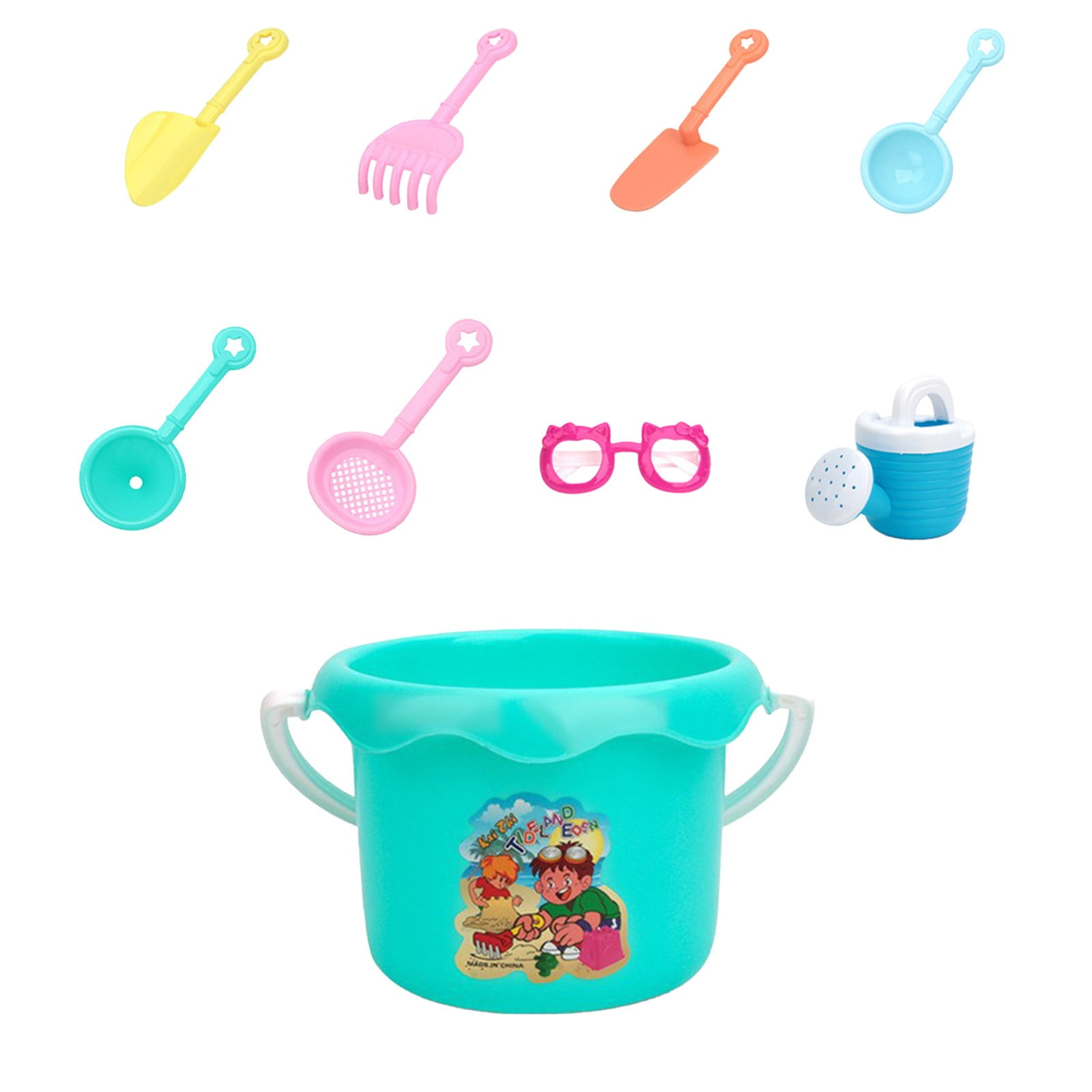 Outdoor Sand Play Kit For Kids 9 Piece Beach Toys Bucket Shovel Rake ...