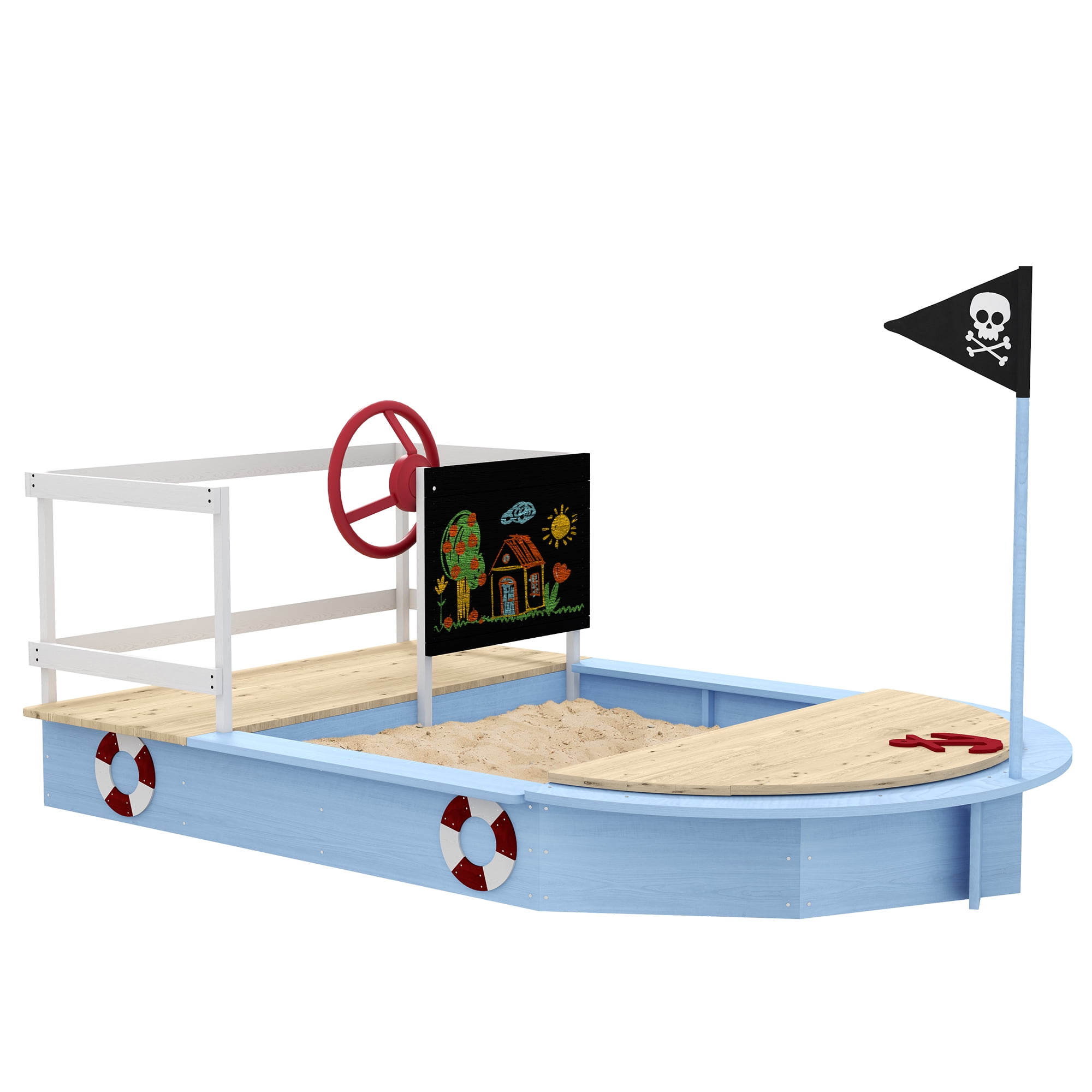 Outdoor Sandbox Kids Pirate Sandbox Outdoor Sandboat with Bench Seats ...